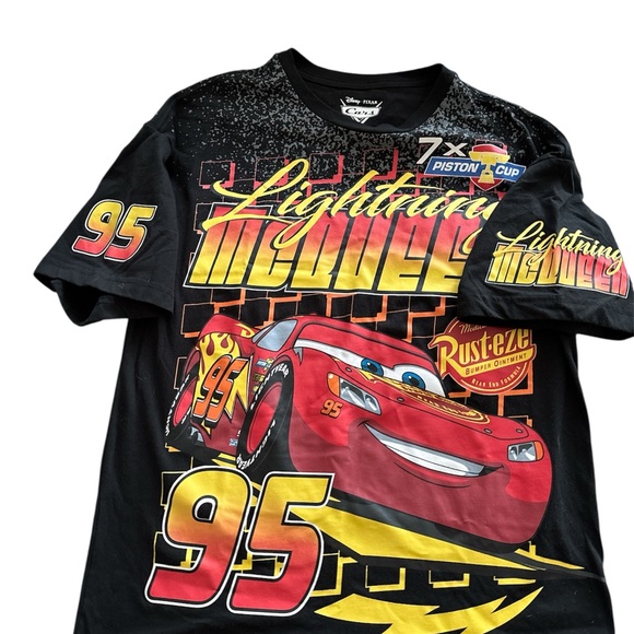 Pixar | Shirts | Lightning Mcqueen Mens Racing Shirt Black Aop Cars ...